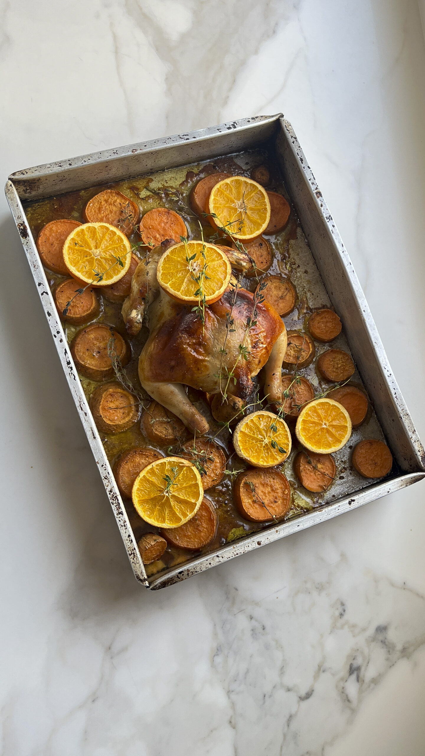 Orange and Herb Roasted Chicken with Sweet Potatoes - Cooking with Zahra
