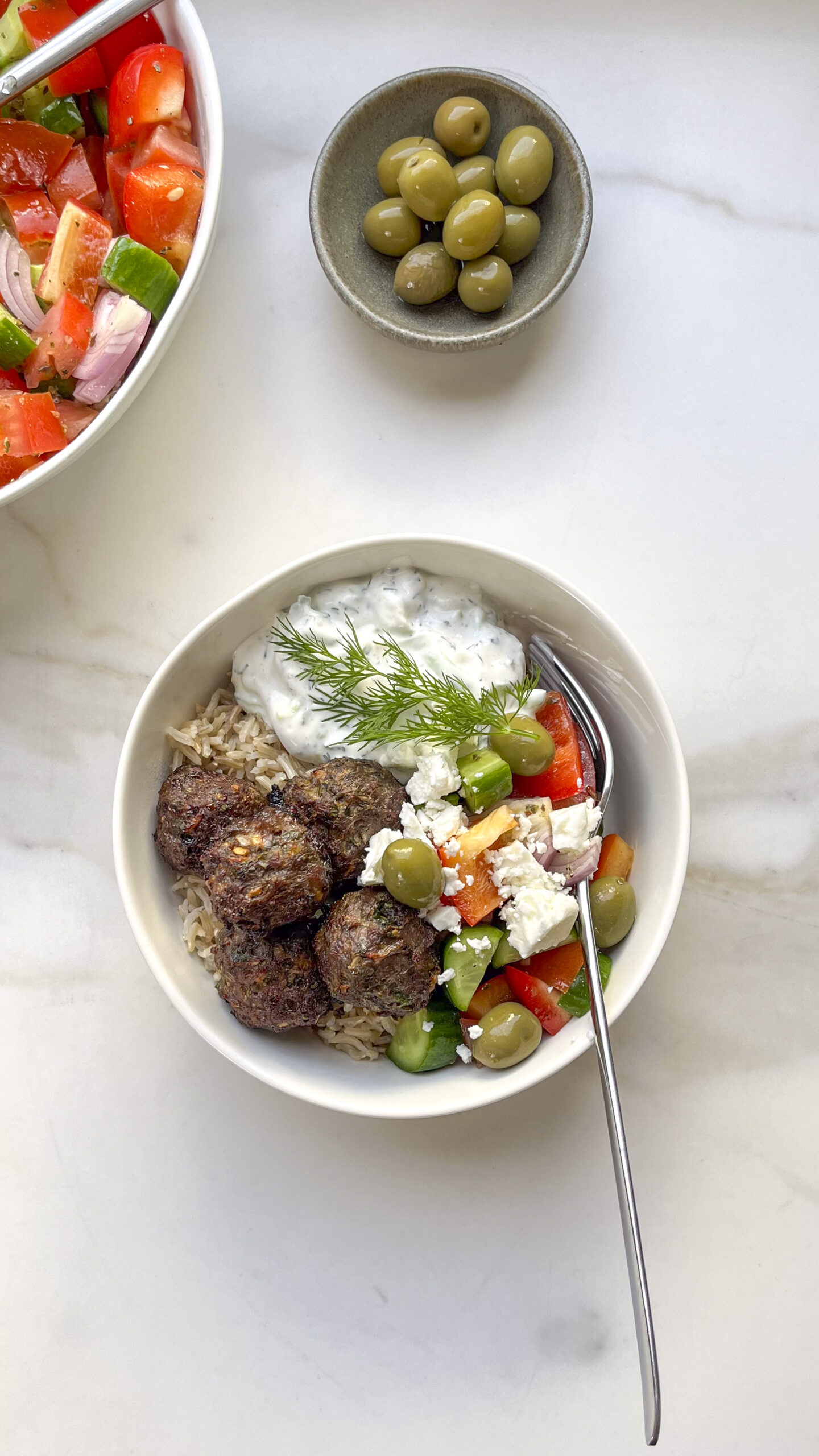 Greek Meatballs with Brown Rice, Greek Salad, and Tzatziki: A ...