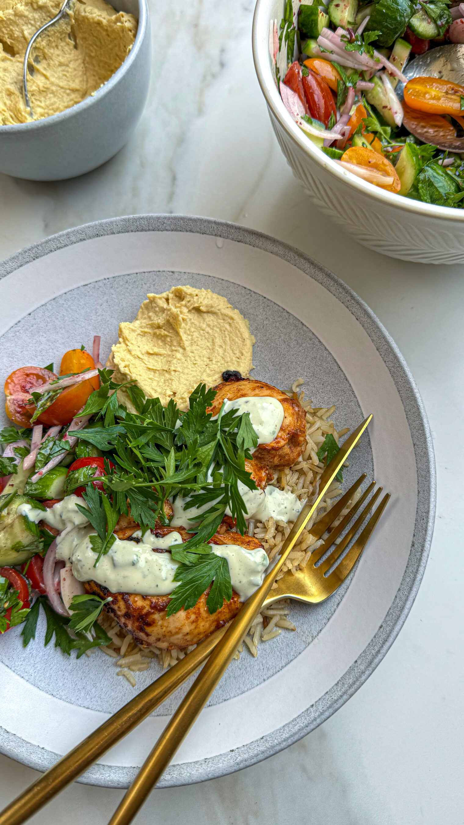 Arabic Spiced Chicken Bowl with Lemon & Herb Tahini - Cooking with Zahra