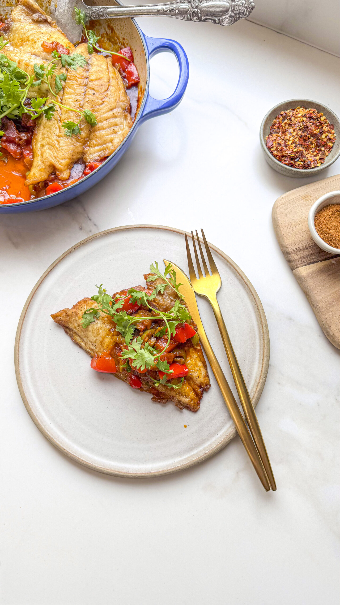 Pan-Seared Sea Bream with Spicy Tomato and Olives - Cooking with Zahra